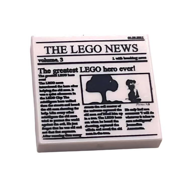 Tile 2x2 with Newspaper 'THE LEGO® News', 'volume 3', and 'The greates ...