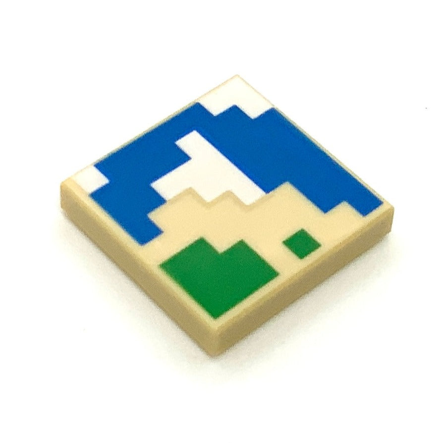 Tile 2x2 with Groove with Pixelated Blue, Green, and White Minecraft M ...