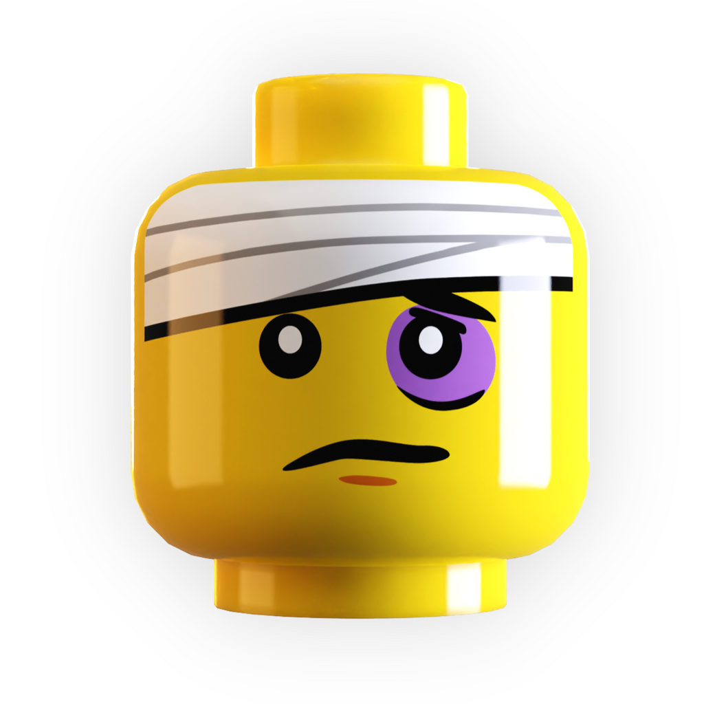 Head Wrap w/ Black Eye Minifig Head made using LEGO part – United Brick Co®