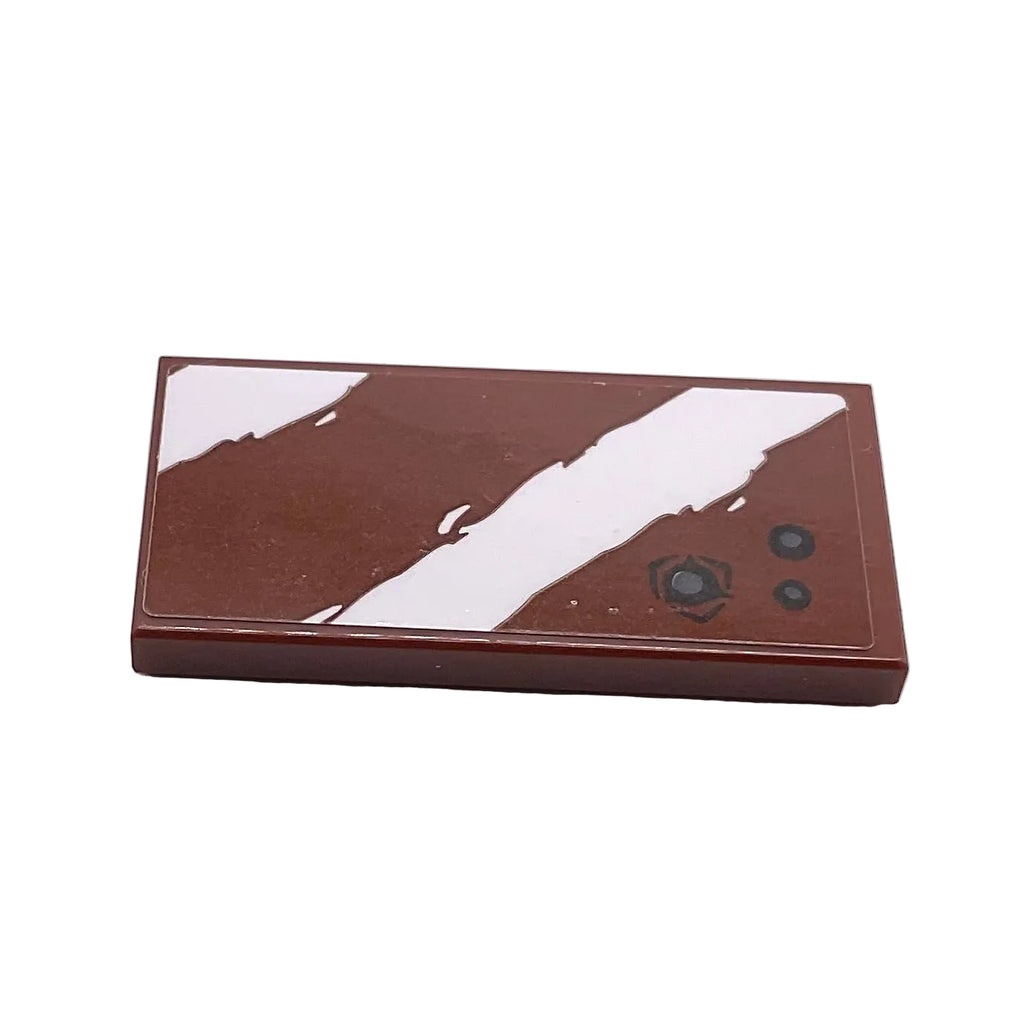 Tile 2 x 4 with Rugged White Diagonal Stripes and Blaster Marks on Red ...